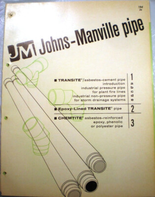 TRANSITE & CHEMTITE Pipe Catalog ASBESTOS Reinforced Plastic 1968 Johns ...