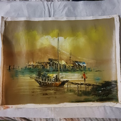 VTG Tang Ping Oil On Canvas Junk Boat Signed 15X12” Hong Kong ...