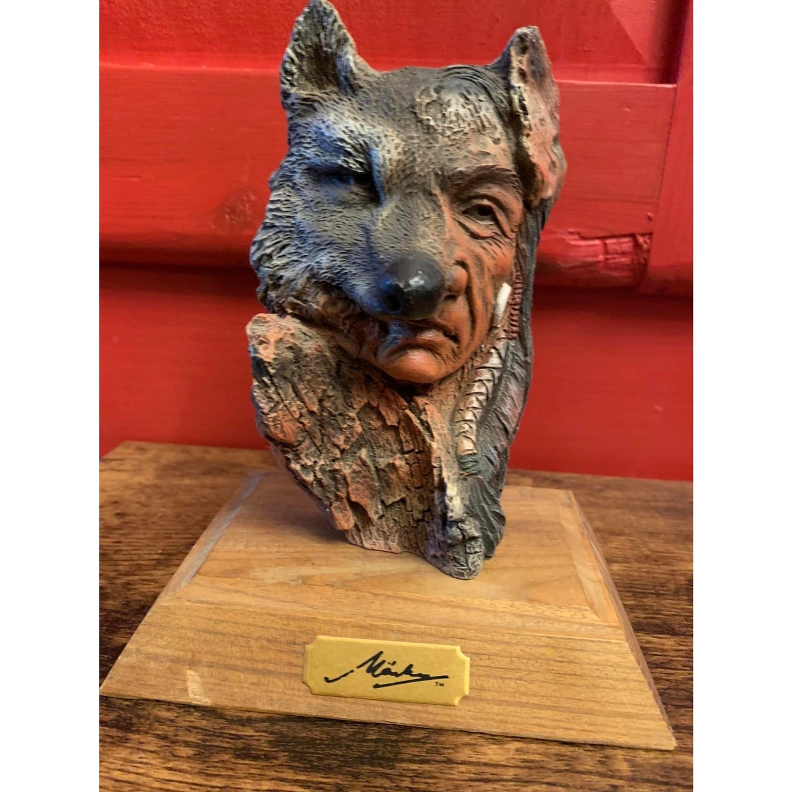 Marka Gallery Vintage Hand Painted Indian Wolf Display Piece 6.5" 1997 ...