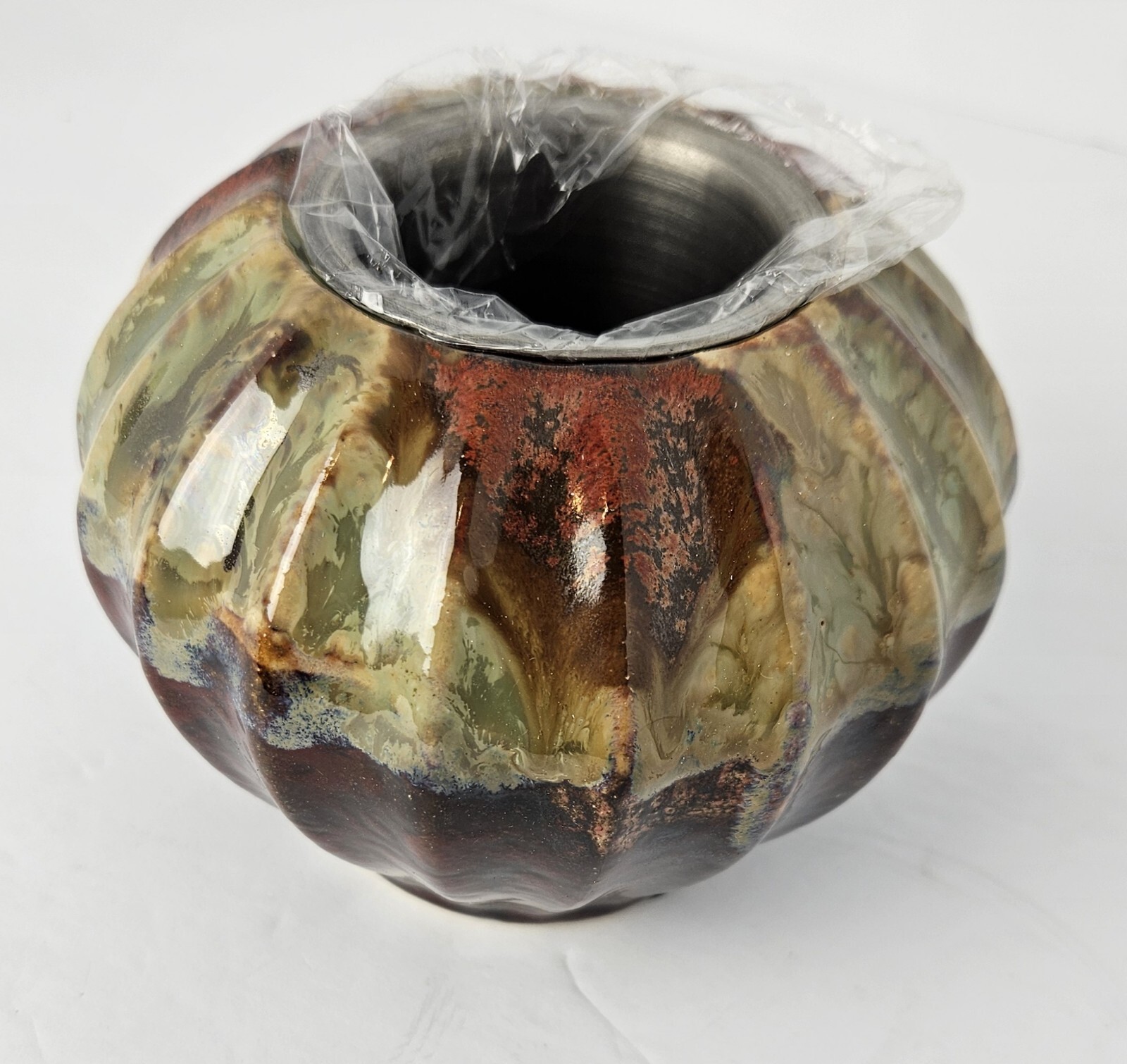 Hand Glazed Ceramic Loki Firepot by Bird Brain Tumbled Marble Brown New ...