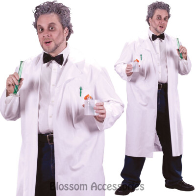 CL779 Mad Scientist Evil Doctor White Coat Lab Einstein Halloween Mens ...