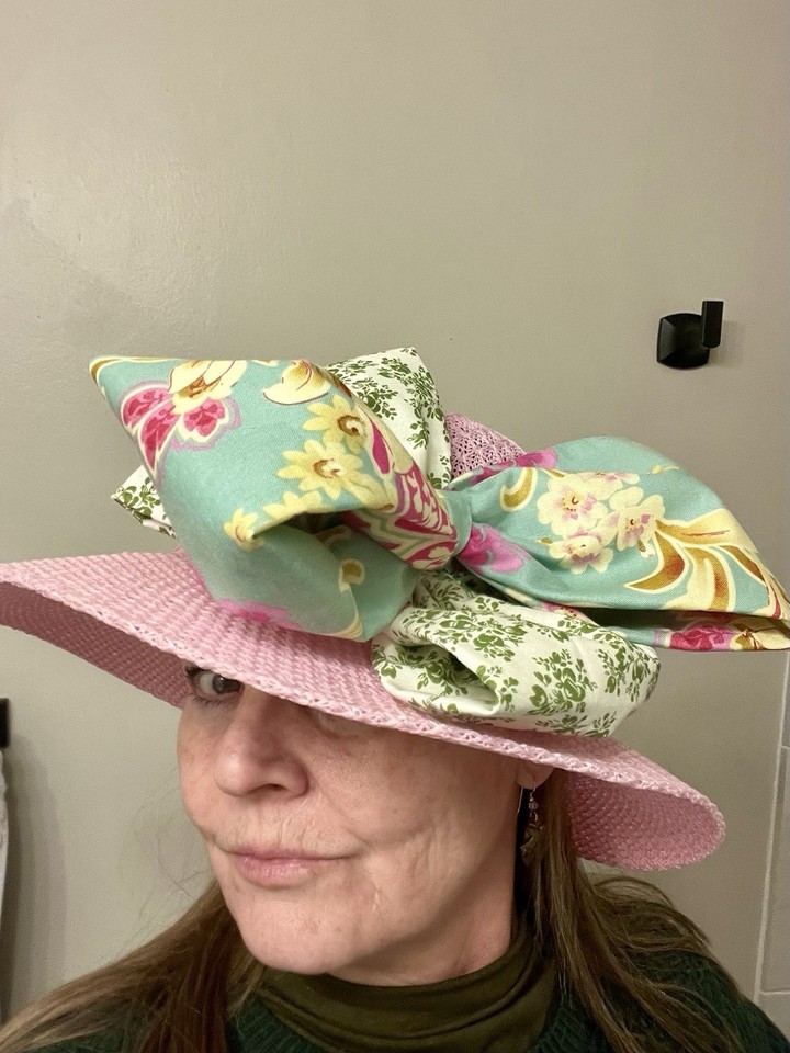 Hat Pink Two Handmade Fabric Bows In Front OOAK Horse, Tea, Wedding ...
