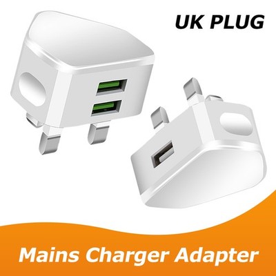 USB Mains 3Pin Plug Adapter 1/2 USB Ports UK Wall Charger For Phones ...