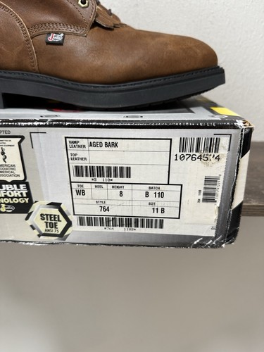 NEW Justin 8” Aged Bark Round Steel Toe Work Boot 764 Men’s Sz 11 B EH ...