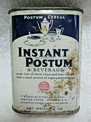 Vintage INSTANT POSTUM A BEVERAGE Tin Can By Postum Company-Battle ...