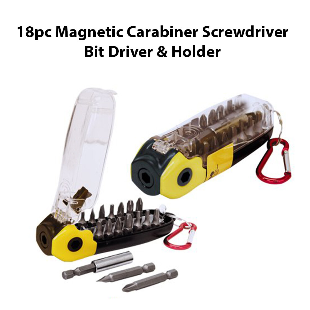 Compact Bit Driver 60mm Bit 18 pcs Holder and Carabiner Screwdriver ...