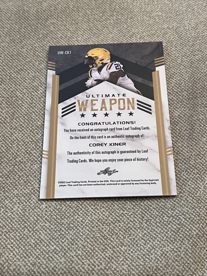 COREY KINER 2022 Leaf Ultimate Weapon AUTOGRAPH Cincinnati Bearcats RB ...