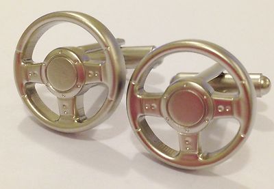 NOVELTY SILVER STEERING WHEEL CAR DRIVER MENS DRESS CUFF LINKS ...