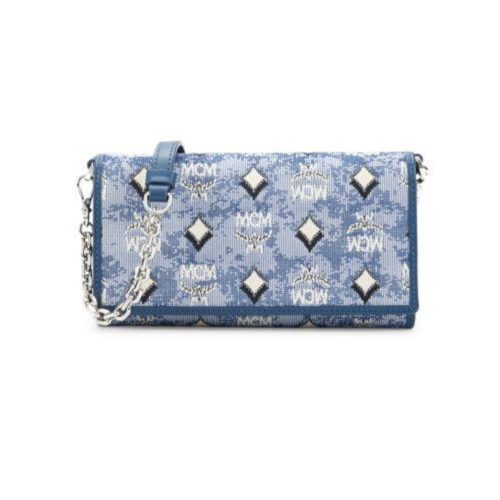 MCM Veritas Vintage Monogram denim phone Crossbody Wallet On Chain ...