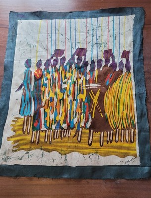 HandPainted Tapestry Fabric 25x31 signed African Mudcloth V. Frederick ...