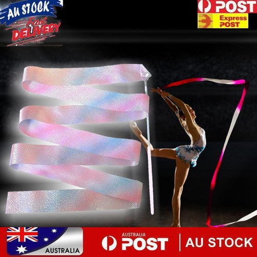 Flashing Glitter Dance Ribbon Gymnastics Ballet Twirling Stick (4m Pink ...