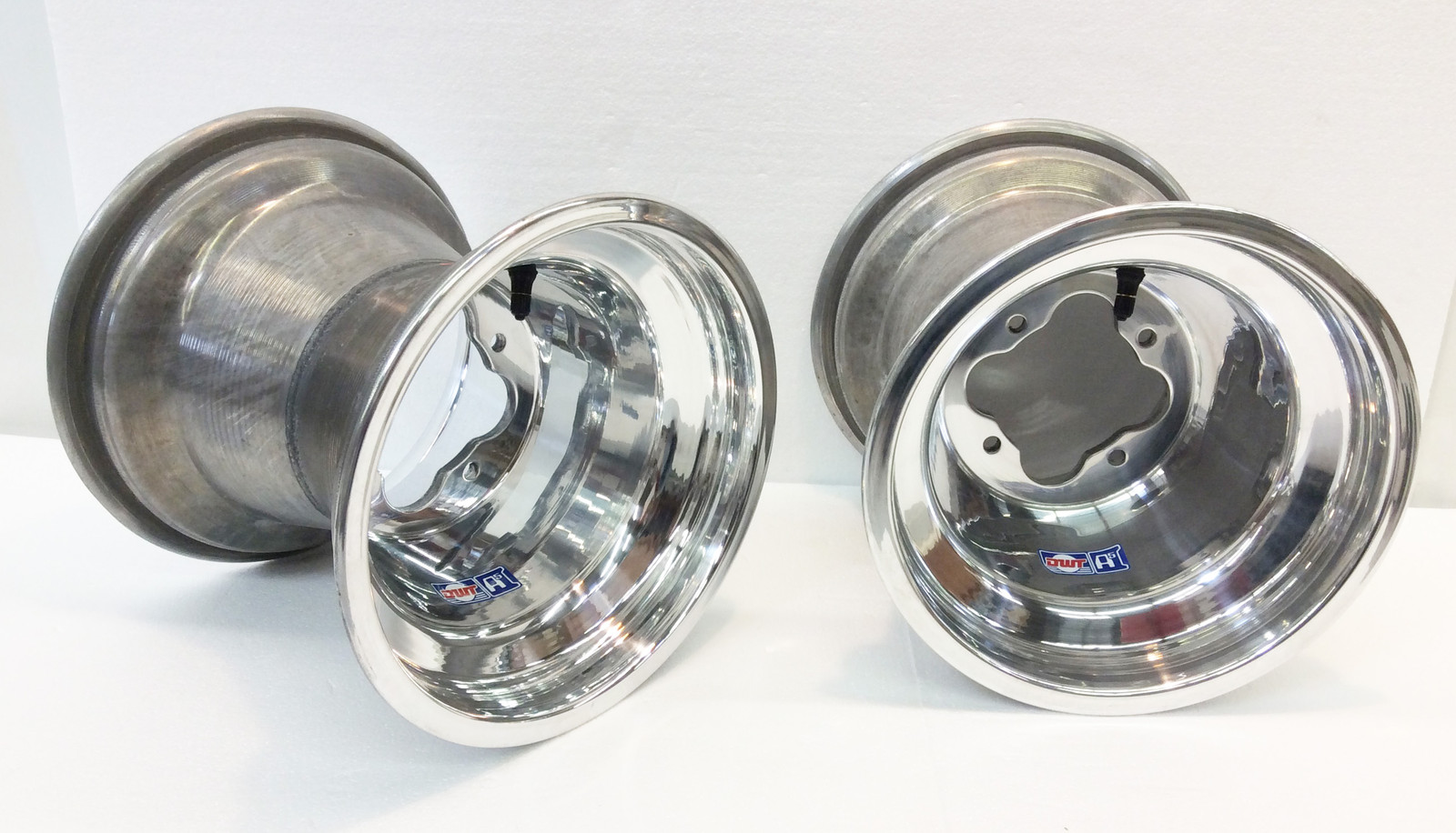 DWT Polished A5 Rolled Lip ATV Rear Wheel PAIR 10" 10x10 5+5 4/110 TRX ...