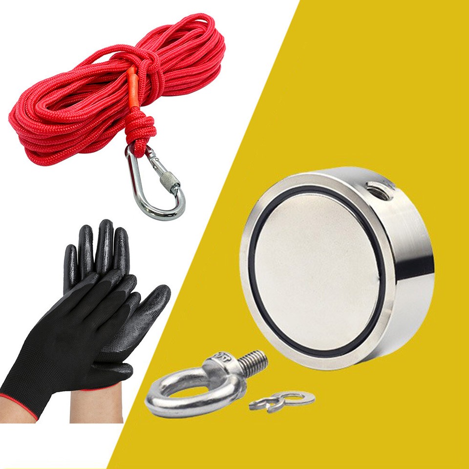 800LBS Double Sided Fishing Magnet Rope Kit Super Strong Neodymium ...