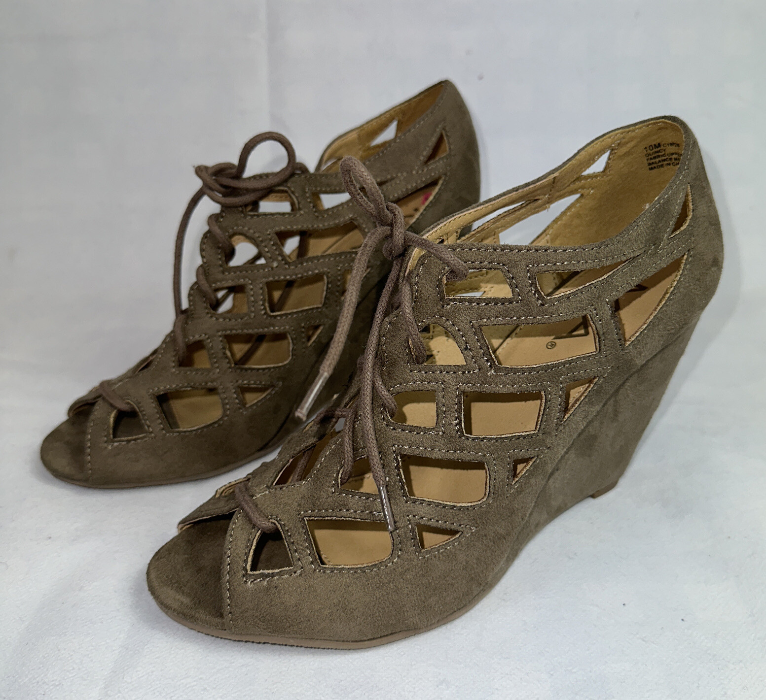 Mia Peep Toe Cutout 4 Inches Wedge Sandals Taupe Neutral Women’s Size ...