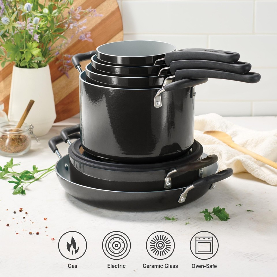 Ceramic Non Stick 11-Piece Nesting Pots and Pans Set with Lids ...