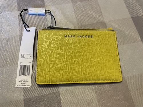 MARC JACOBS Bright Yellow Credit Card Coin Key Ring ID Holder LEATHER ...