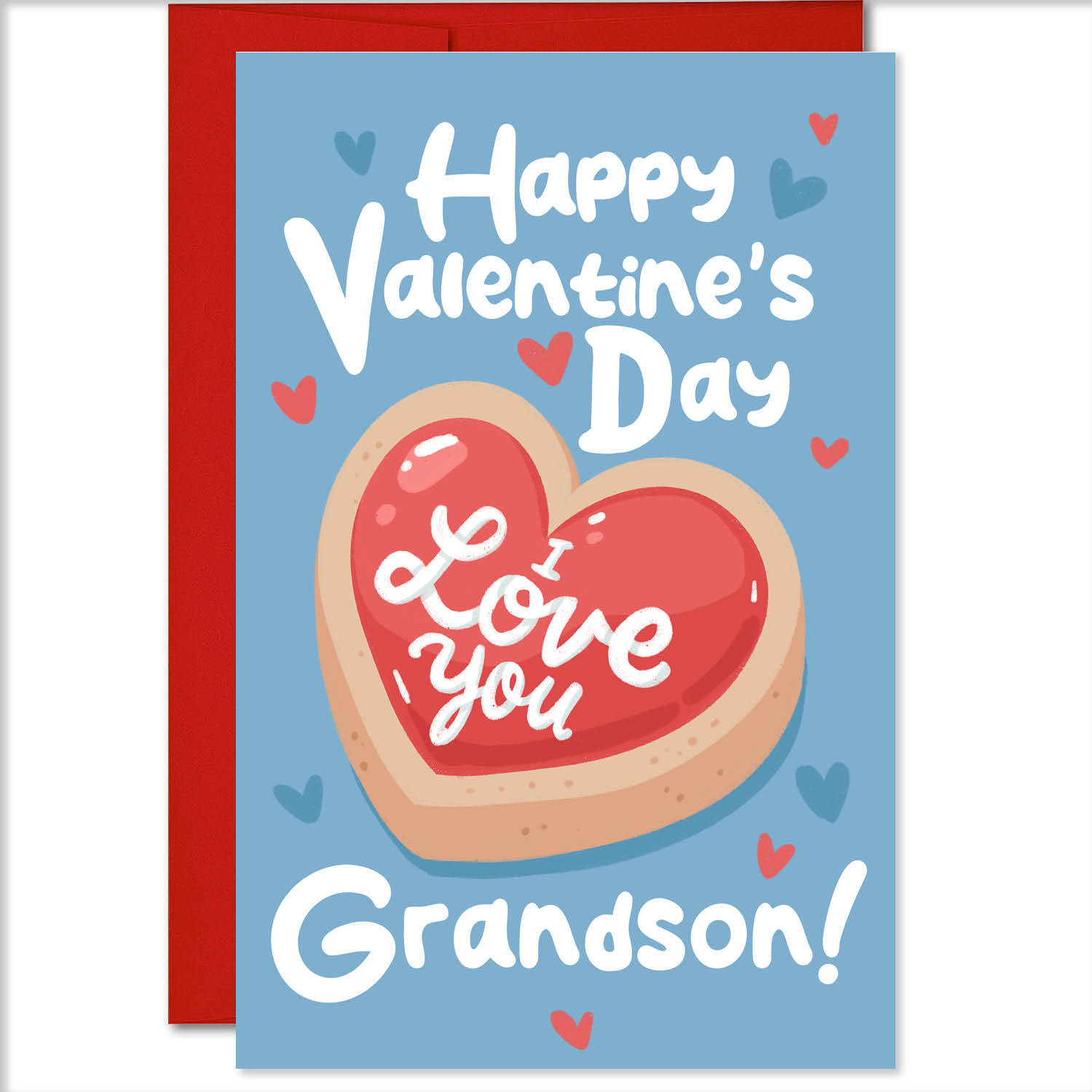 I Love You Grandson Valentine's Day Card - 5.3 x 8 w/Envelope - Made in ...