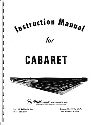 WILLIAMS 1968 CABARET PINBALL MACHINE MANUAL - NEW! | eBay