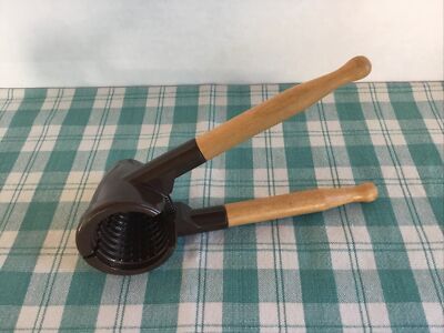 Vtg Wood Handle Brown Metal Cone Shaped Nut Cracker Walnuts Pecans 7 ...