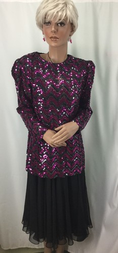 Edith Flagg California Sequined Pink & Black Dress Womens Size 10/12 ...