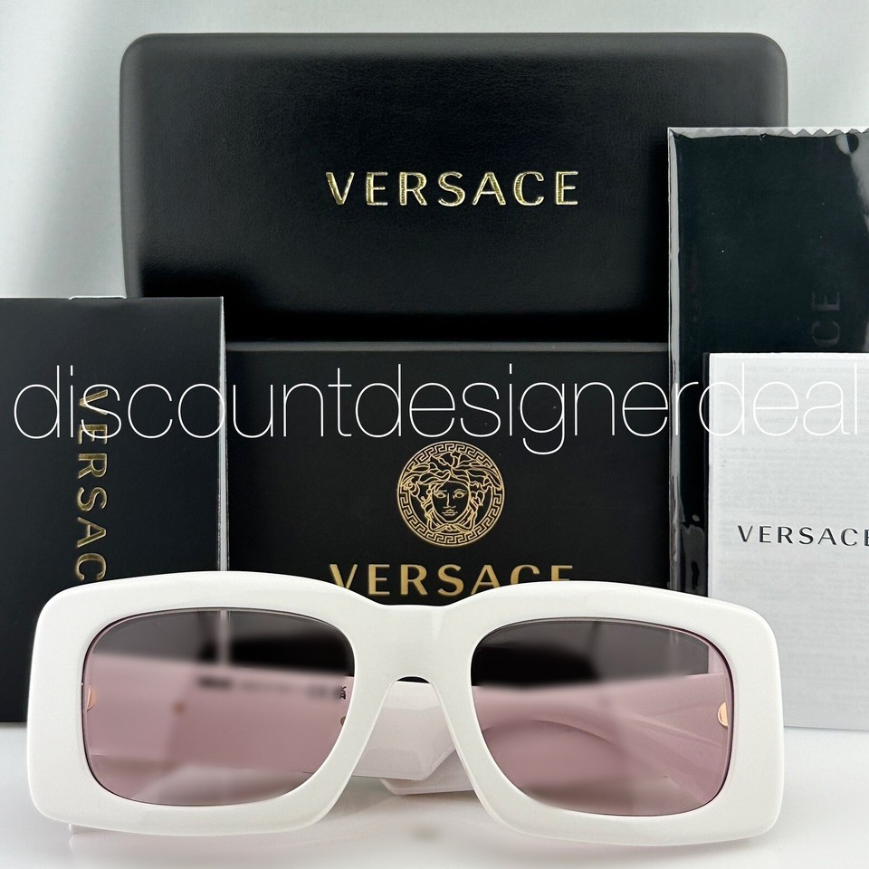 Versace Rectangular Sunglasses VE4444U 314/5 White Frame Gold Trim Pink ...
