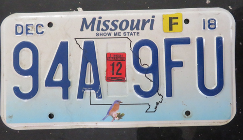 Missouri LICENSE PLATE 94A 9FU December 2018 with Eastern Blue Bird | eBay