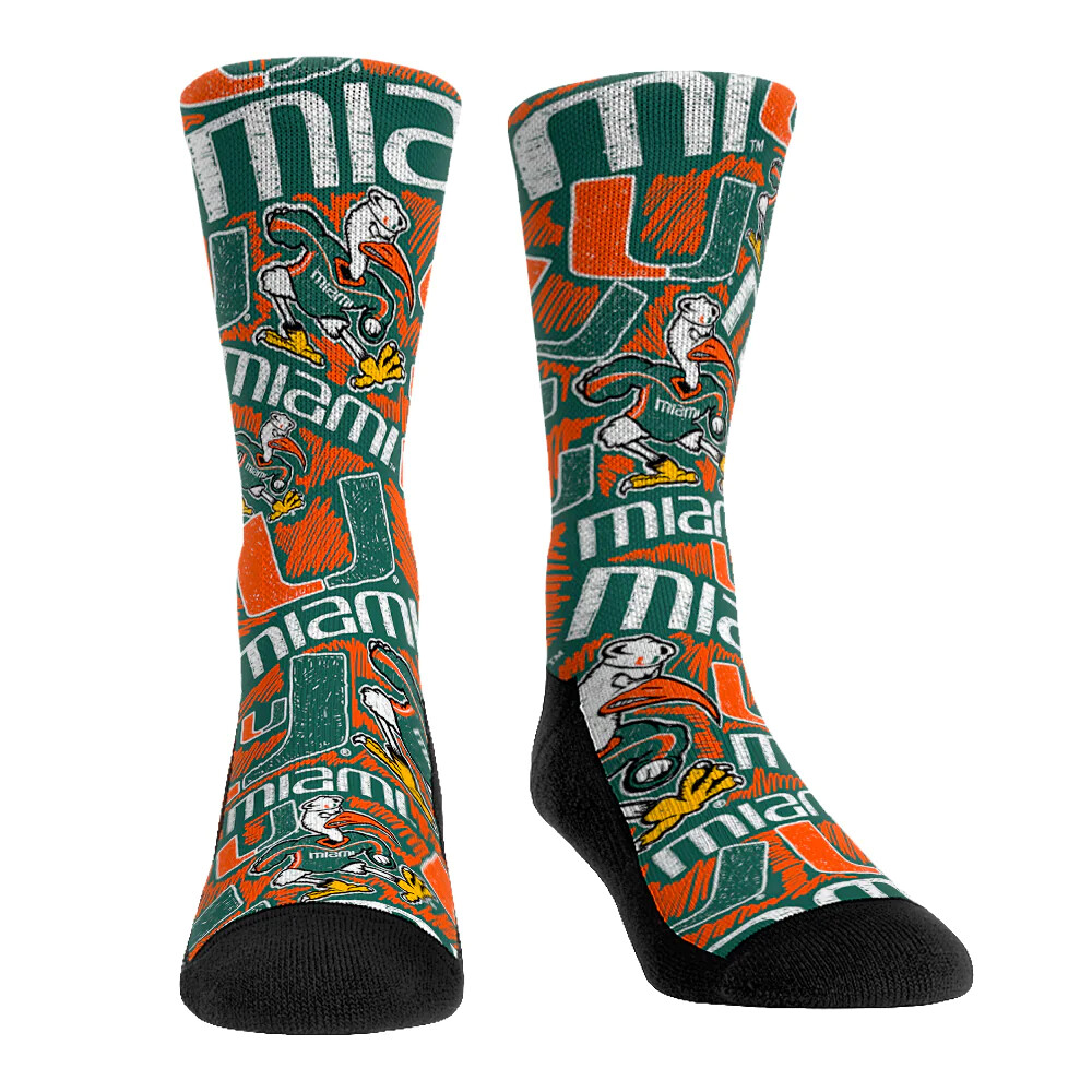 NEW! Rock Em Socks Miami Hurricanes Sketch Logo Crew Socks | eBay