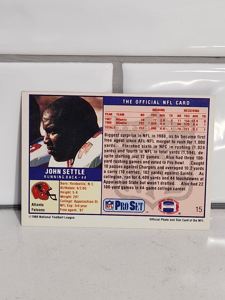 1989 Pro Set 15 John Settle Atlanta Falcons Rookie RC | eBay