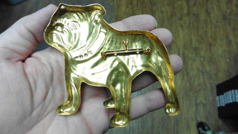 (b-dog-1) English Bulldog dog BRASS pin pendant lover I love my dog ...