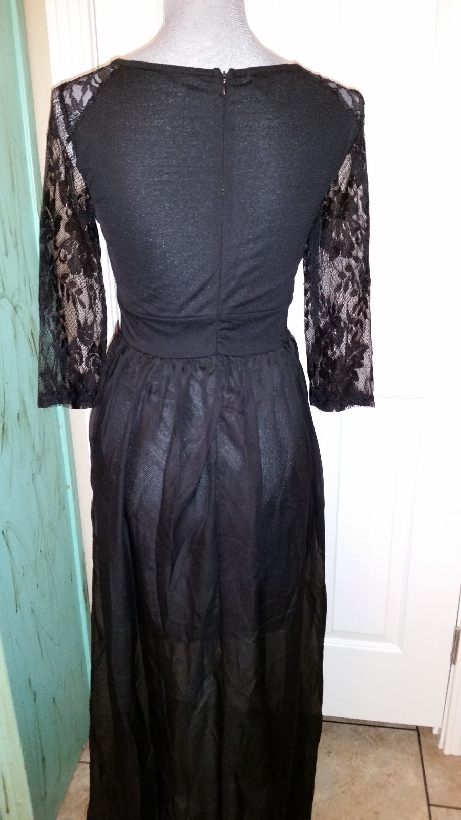 MF DRESS, 3/4 Length Sleeve, Lace/Sheer, Maxi Dress with Short Skirt ...