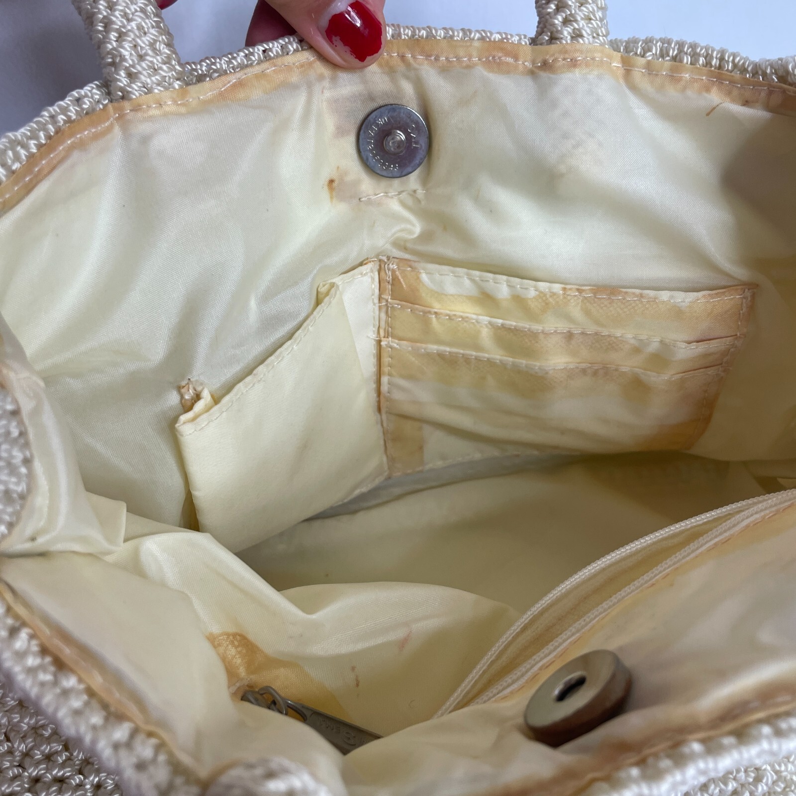 Vintage The Original Sak Ivory Cream Knit Woven Small… - Gem