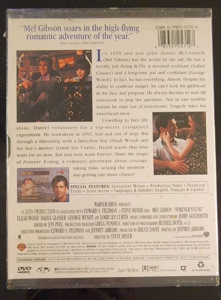 Forever Young DVD- 1st Print Snapcase Mel Gibson/Jamie Lee Curtis - new ...