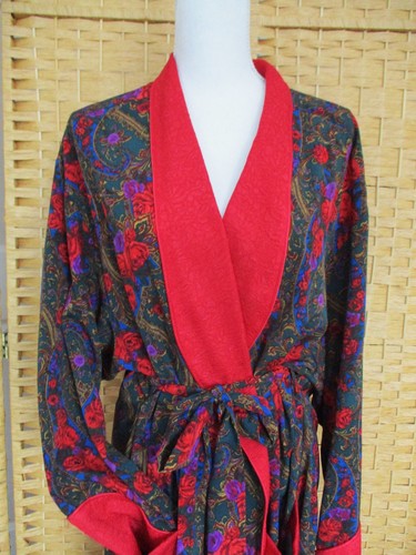 Vintage Victoria Secret Robe Large L Paisley & Floral Long Silky Gold ...
