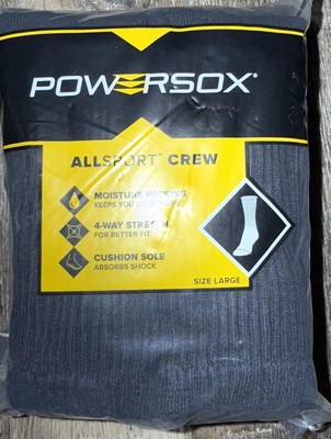 Powersox ~ 12-Pair Black Socks Crew Cushioned Cotton Blend ~ Shoe Size ...