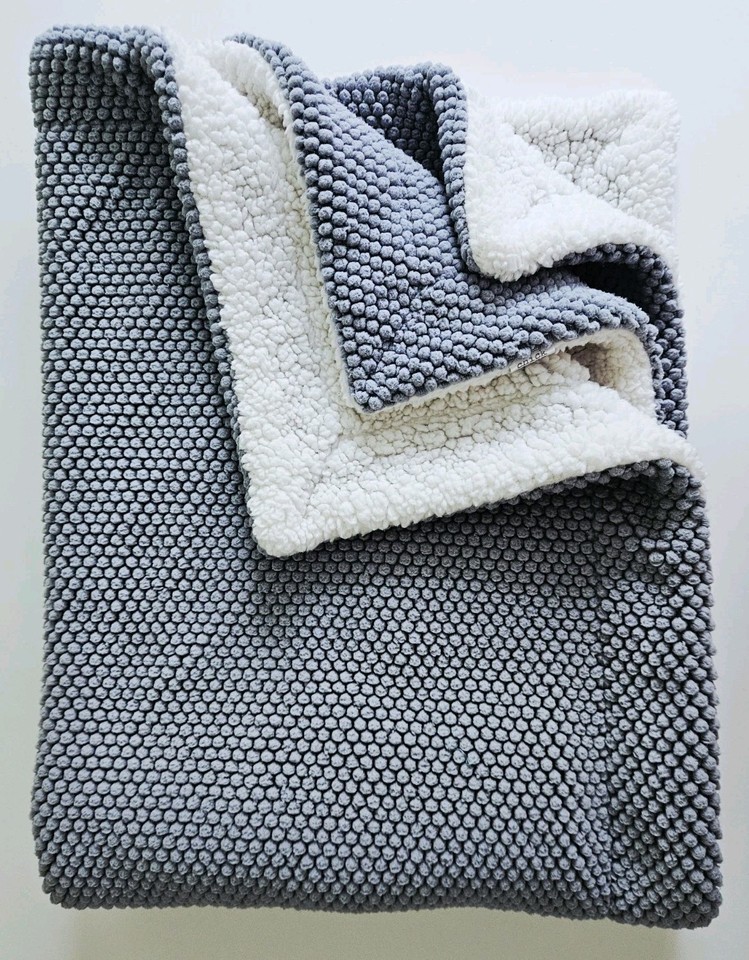Chick Pea Bumpy Textured Baby Blanket Gray Sherpa 30x40 Soft White ...
