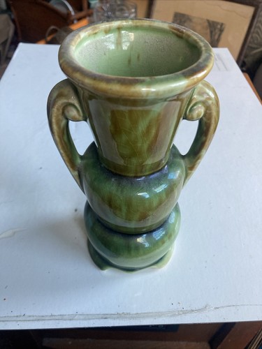 Vintage American Bisque Pottery 1940-50s Green Swirled Glazed Vase 7.25 ...