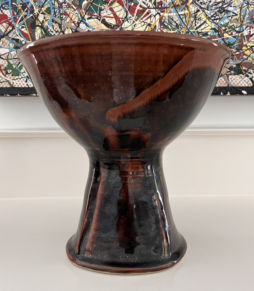 Vintage Mid Century Studio Pottery Footed Vase Vessel Ikebana Signed BH | eBay