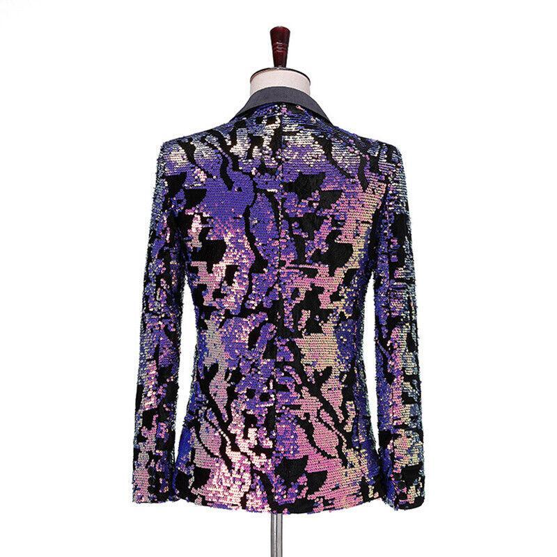 Mens Shiny Glitter Sequin Suit Jacket Coat Fancy Dress Show Costume ...