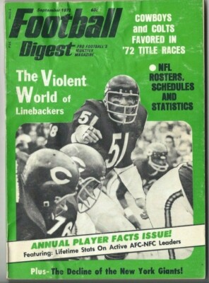 1972 SEP Football Digest magazine, Dick Butkus, Chicago Bears FAIR NO ...