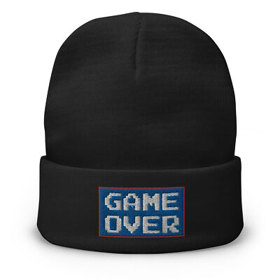 Game Over 8 Bit Embroidered Cuff Beanie 80's Classic Gaming Style | eBay