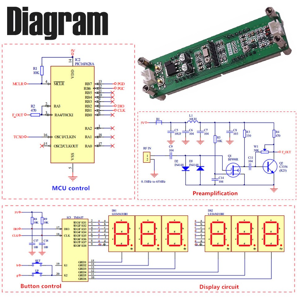 0.1MHz~65MHz RF Signal Frequency Counter 6 Digit LED Cymometer PLJ-6LED ...