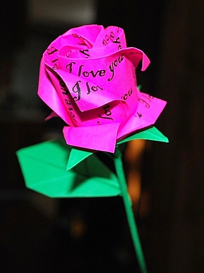 2 Origami wording Roses Paper flower holiday Valentine Anniversary ...