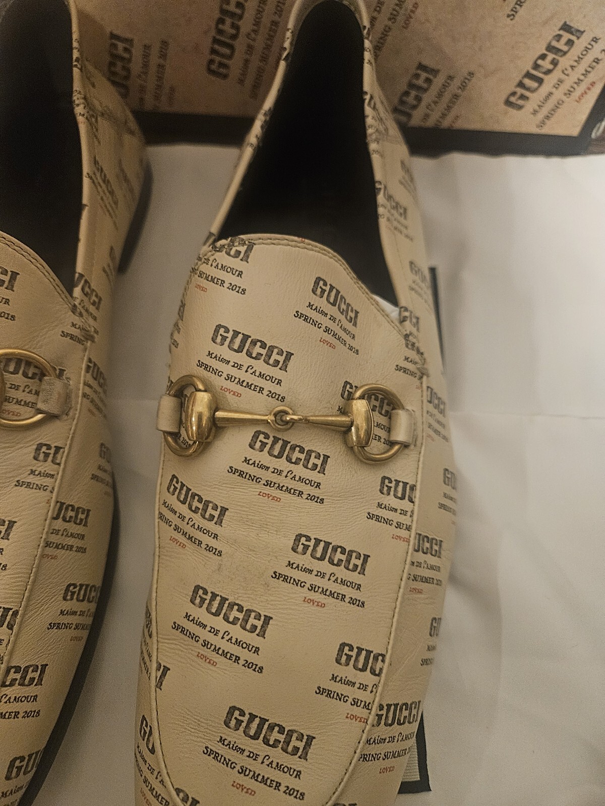 GUCCI Stamp Leather Horsebit LOAFERS Beige Gucci Size 10 | eBay