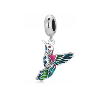Colorful Hummingbird Charm - Bird Charm - 925 Sterling Silver ...