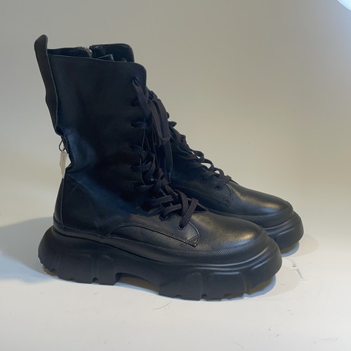 ZARA RUNWAY STYLE TRACK SOLE PLATFORM BLACK LEATHER COMBAT BOOTS 41 ...