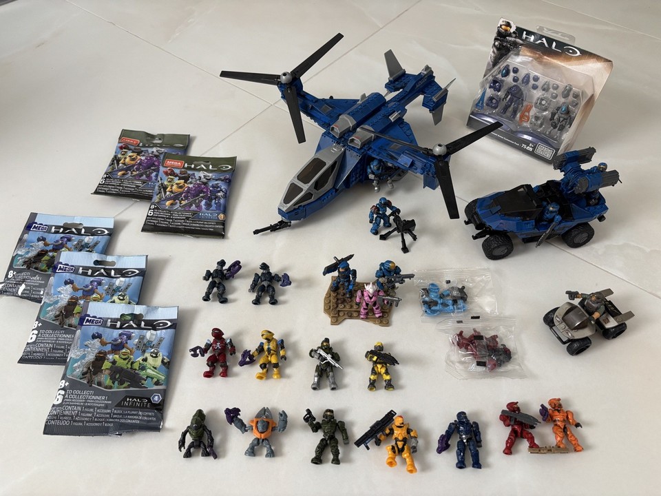 Halo Mega Bloks Construx Blue Series Falcon & Rockethog 97204 + 97159 ...