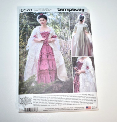 Simplicity 8578 Pattern Costume Dress Gown Colonial Sack-Back Outlander ...