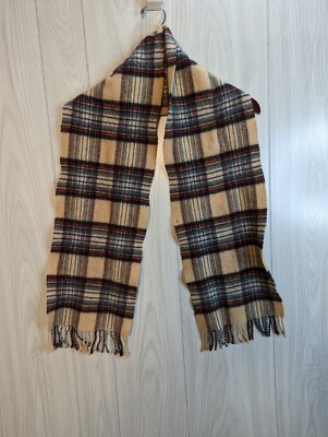 Johnstons Scarf 100% Lambswool Fringe Made In Scotland Tan Plaid READ ...