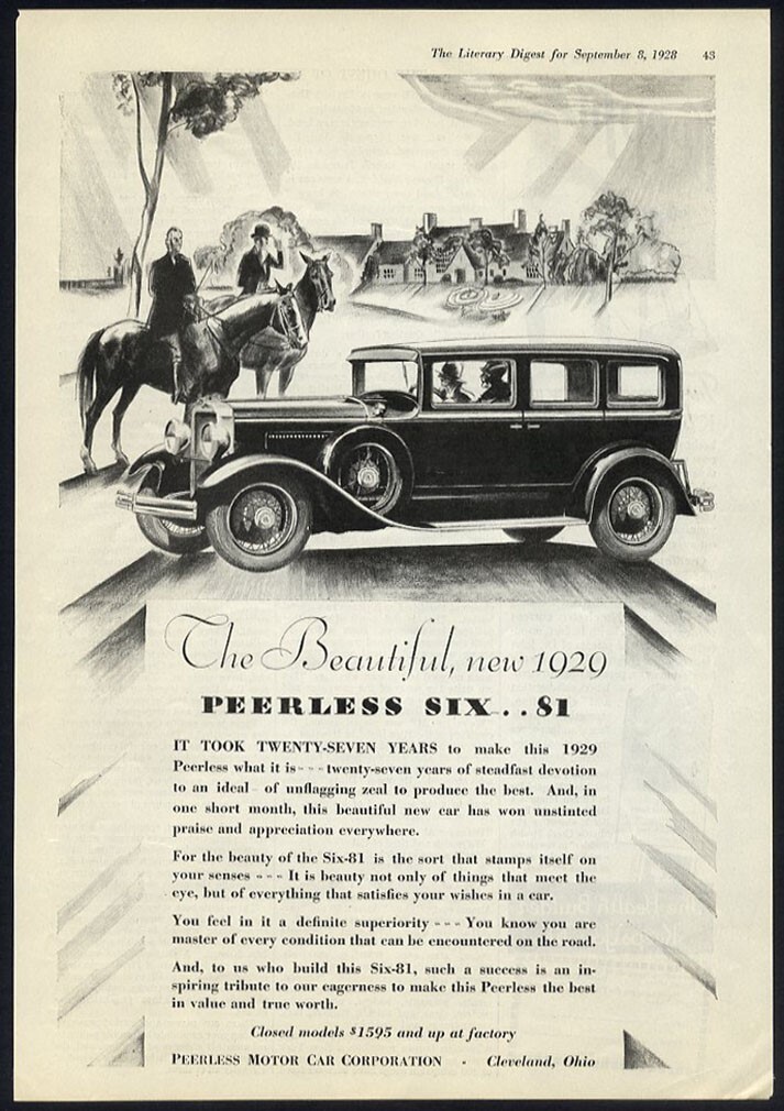 PEERLESS SIX 81 1928 Auto Car Ad Four Door Sedan | eBay
