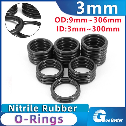 9mm-306mm OD Metric Nitrile Rubber O Ring 3mm Cross Section O-Rings Oil ...